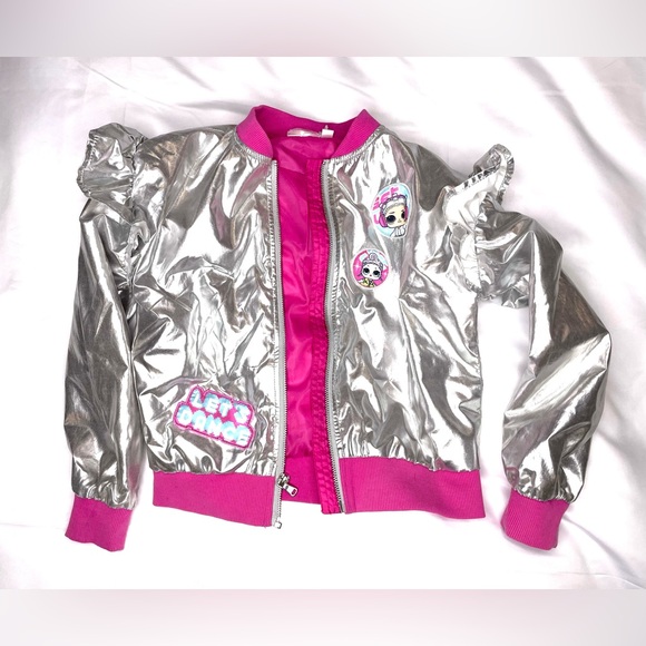 L.O.L Suprise | Jackets & Coats | Girls Shiny Metallic Silver Pink Lol ...
